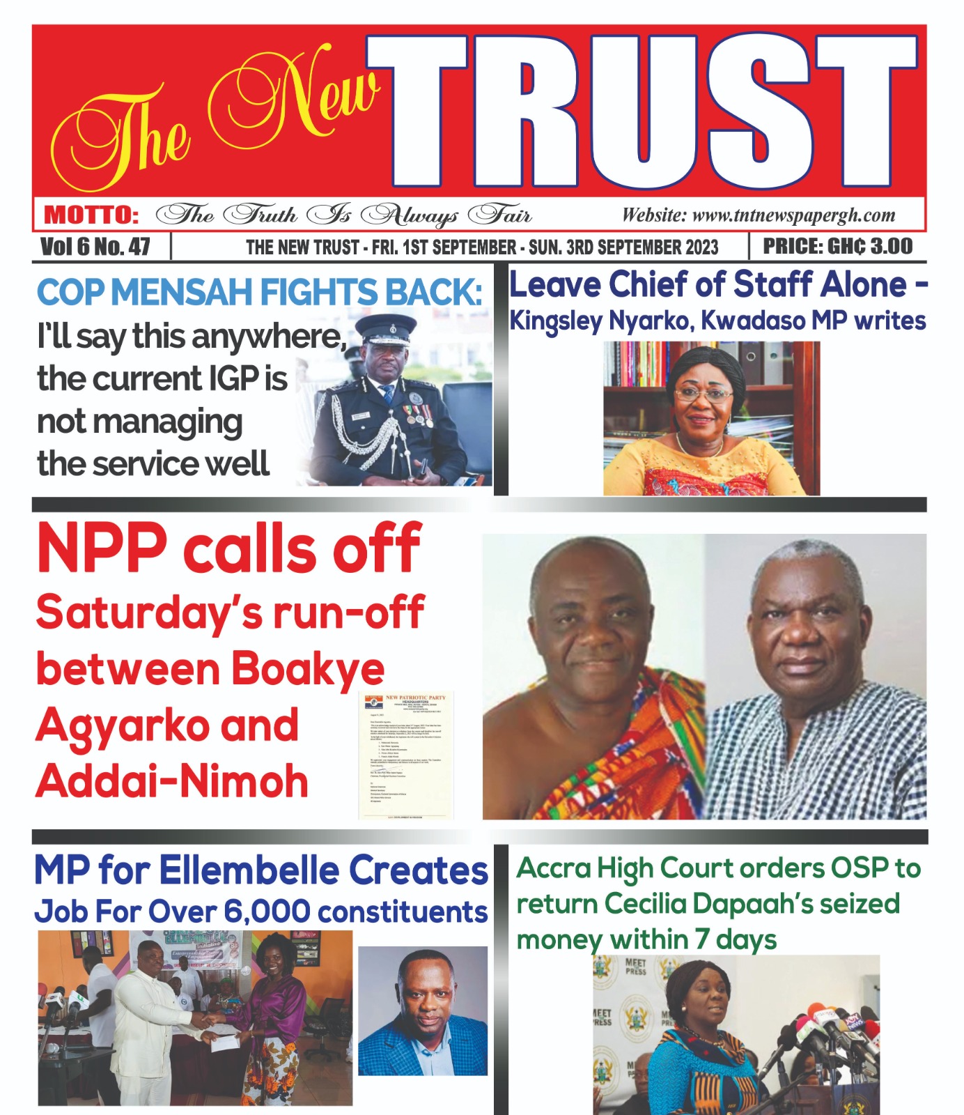 Friday,1st Sept.2023 Edition of The New Trust Newspaper - TNTNEWSPAPER