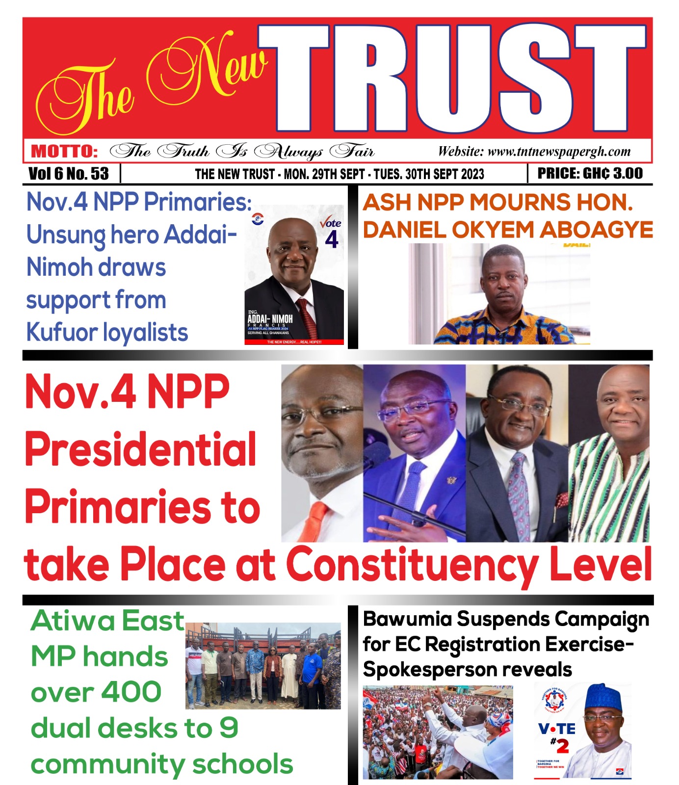 Monday,25th September,2023 Edition of The New Trust Newspaper - TNTNEWSPAPER