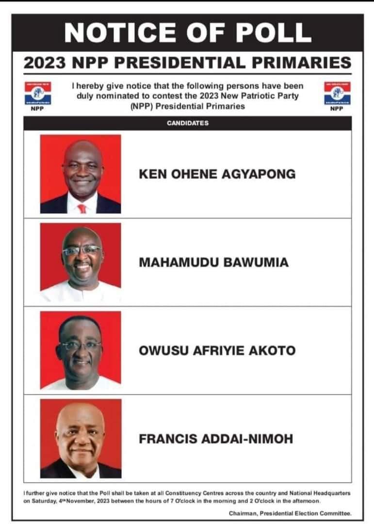 NPP Publishes Notice of Poll for Nov.4 Presidential Primaries ...