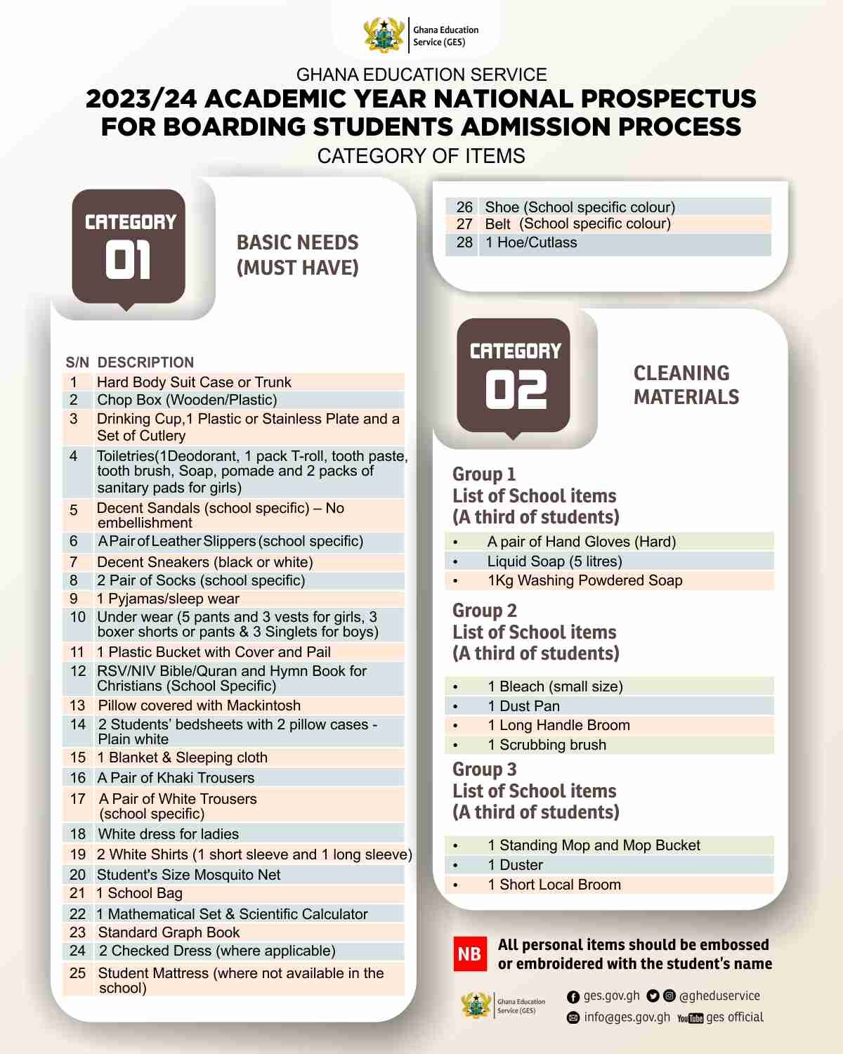GES Publishes 2023/24 Academic year national prospectus for boarding and Day students admission ...