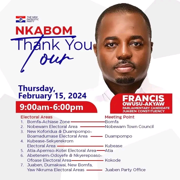 Juaben:𝐅𝐑𝐀𝐍𝐂𝐈𝐒 𝐎𝐖𝐔𝐒𝐔-𝐀𝐊𝐘𝐀𝐖 TO EMBARK ON 𝐍𝐊𝐀𝐁𝐎𝐌 𝐓𝐇𝐀𝐍𝐊 𝐘𝐎𝐔 𝐓𝐎𝐔𝐑 - TNTNEWSPAPER