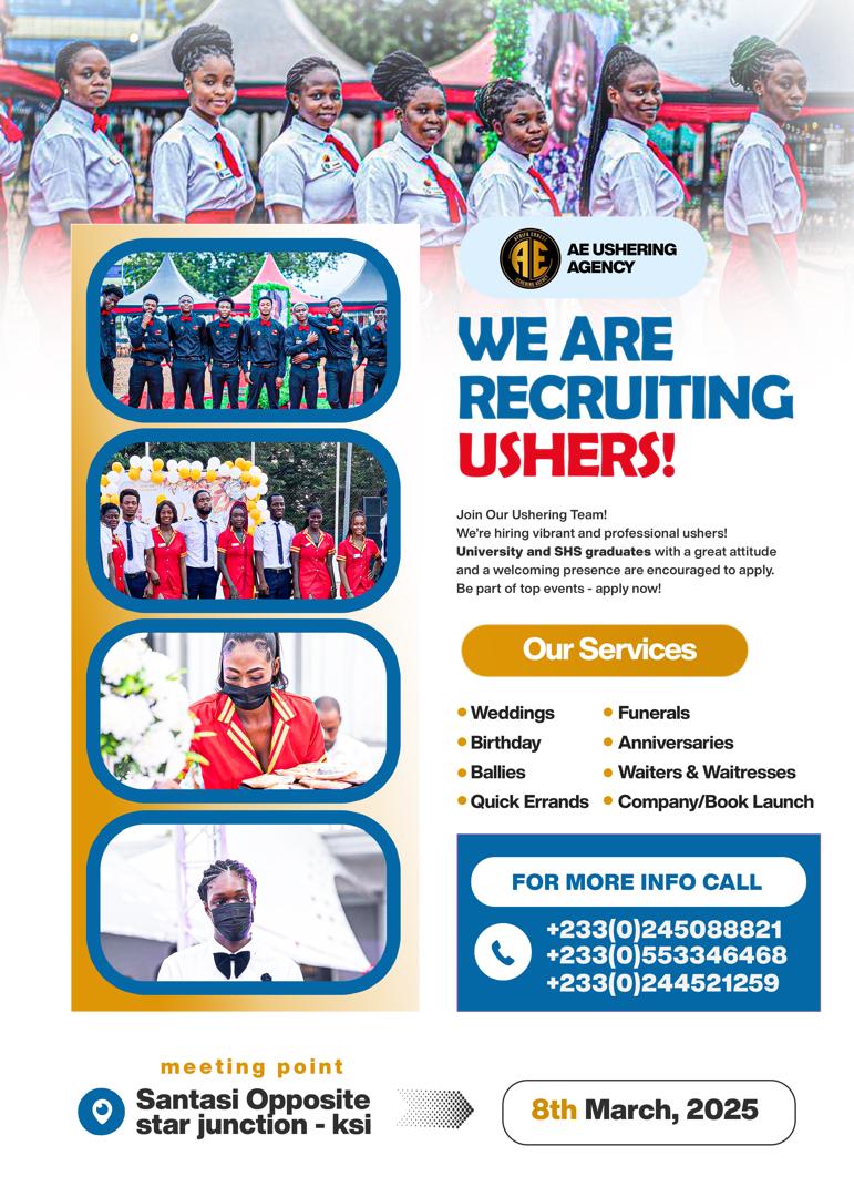AE Ushering Agency CEO announces big recruitment of ushers...urges ...