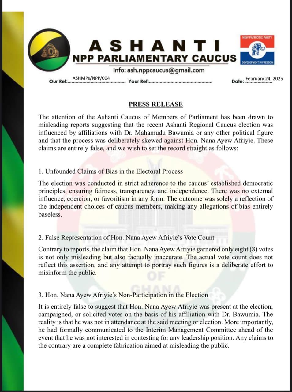 Statement:Ashanti NPP Parliamentary caucus sets record straight on ...